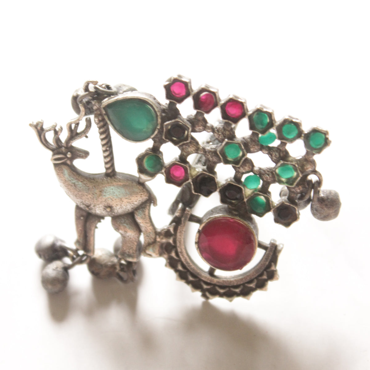 Ruby and Green Stone Oxidised Finish Adjustable Statement Cocktail Rin – A Local Tribe