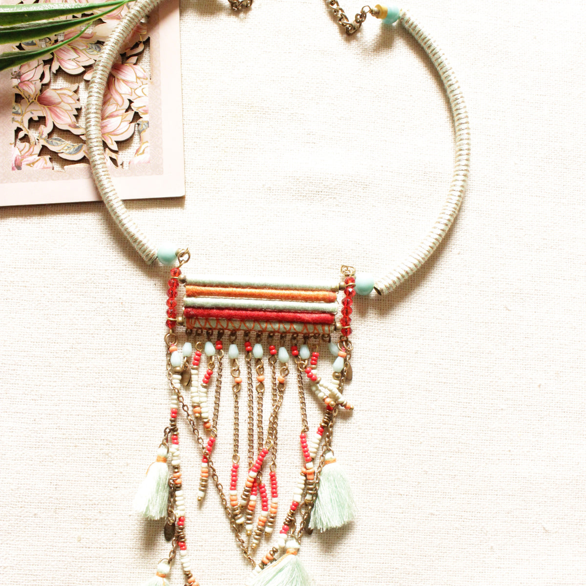 Hasli Style Fabric Threads and Metal Chains Beaded Necklace – A Local Tribe