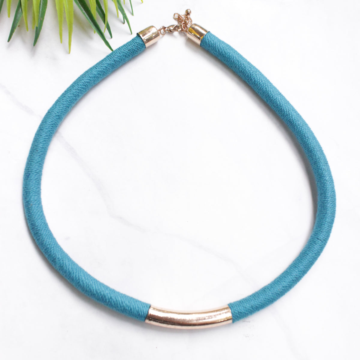 Metal Hasli Choker Necklace Braided with Blue Threads – A Local Tribe