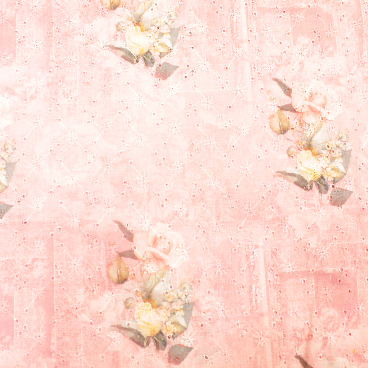 Pale Pink Chikankari Hand Work with Block Printed Flowers Premium Cott ...