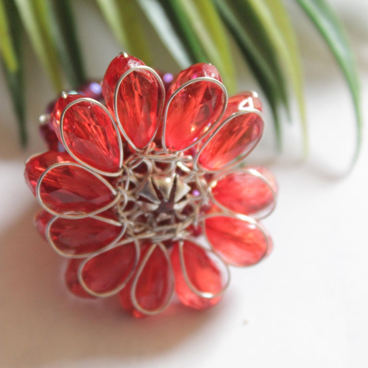 Red Glass Stones Silver Finish Adjustable Metal Ring – A Local Tribe