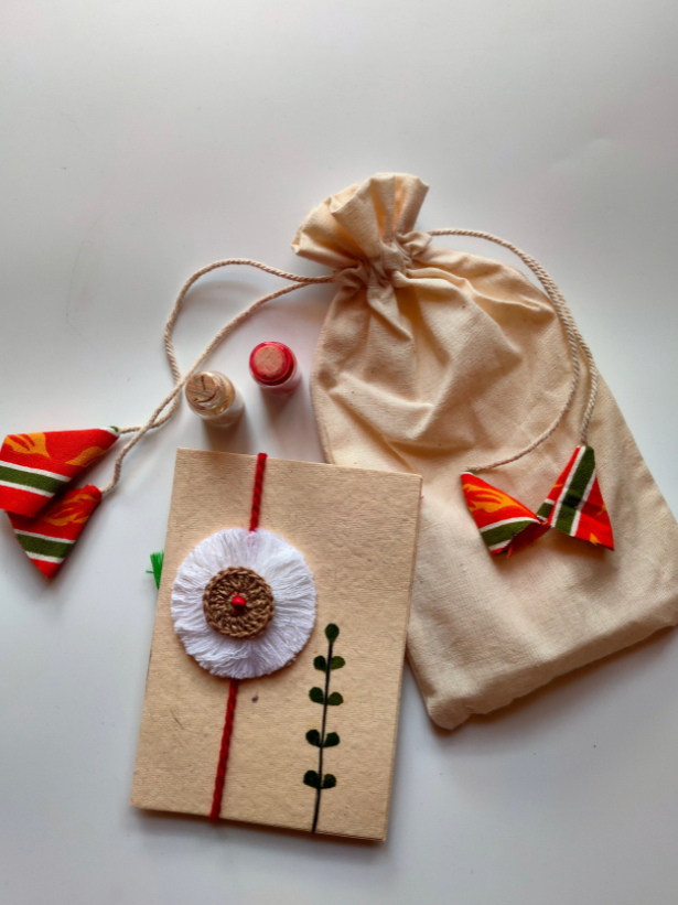 Eco-Friendly Handmade Jute & Cloth Rakhi with Dried Leaves and Flower ...