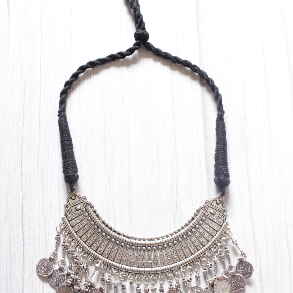 Hasli Style Choker Necklace with Stamped Coins Strings and Thread Clos ...
