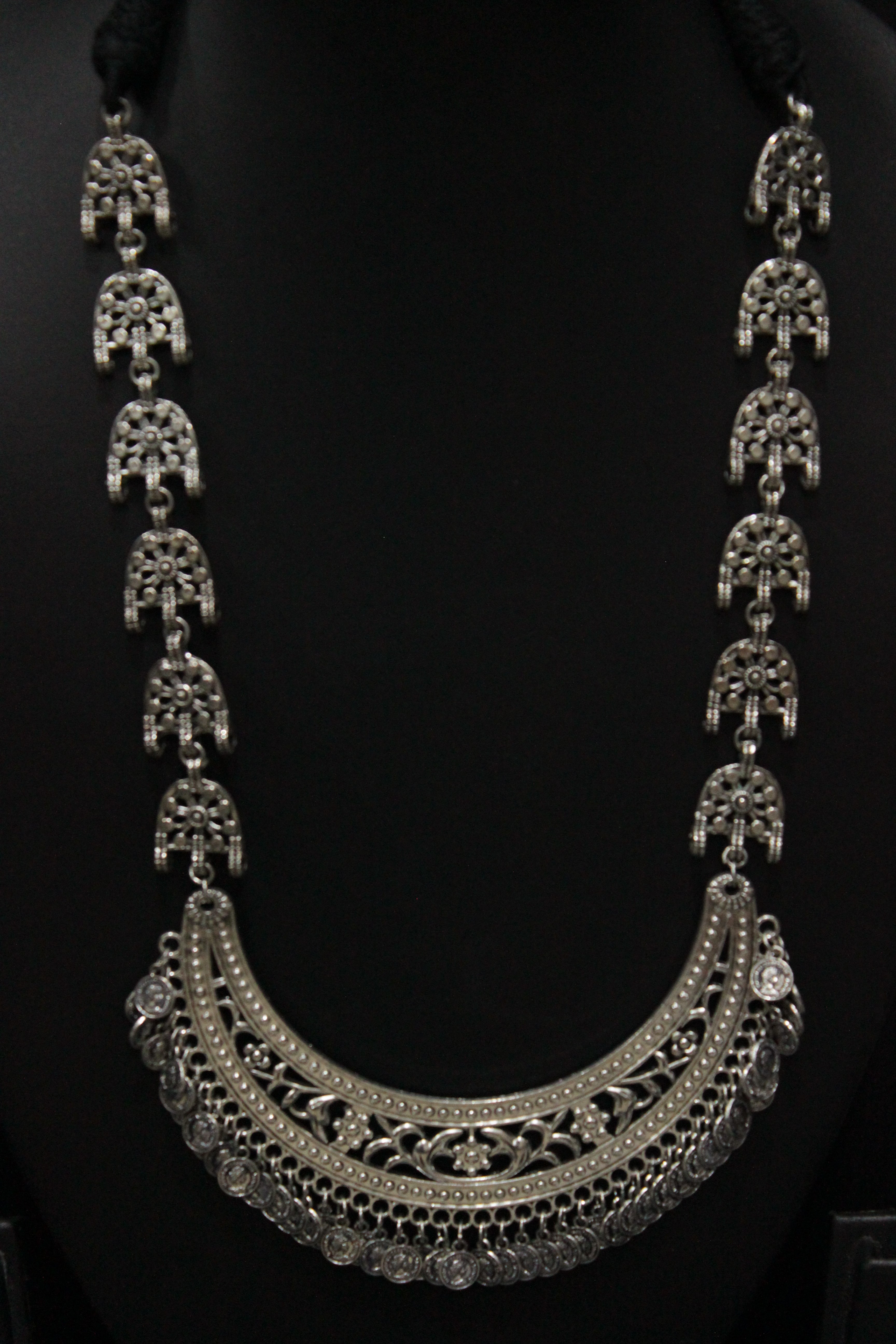 Crescent Moon Shaped Jali Pattern Intricately Detailed Long Necklace S ...