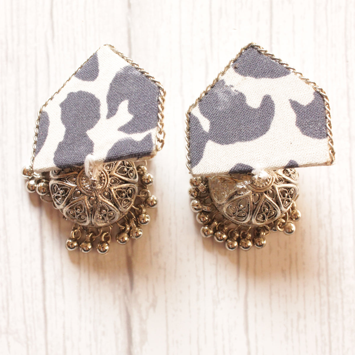 White and Indigo Fabric Dangler Jhumka Earrings – A Local Tribe